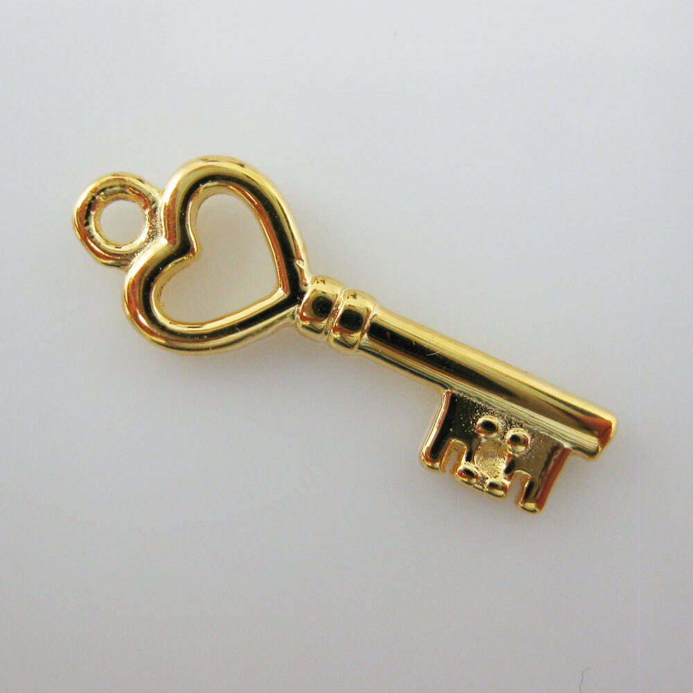 Gold Heart Key Charm Gold Plated Sterling Silver Charm Tiny | Etsy