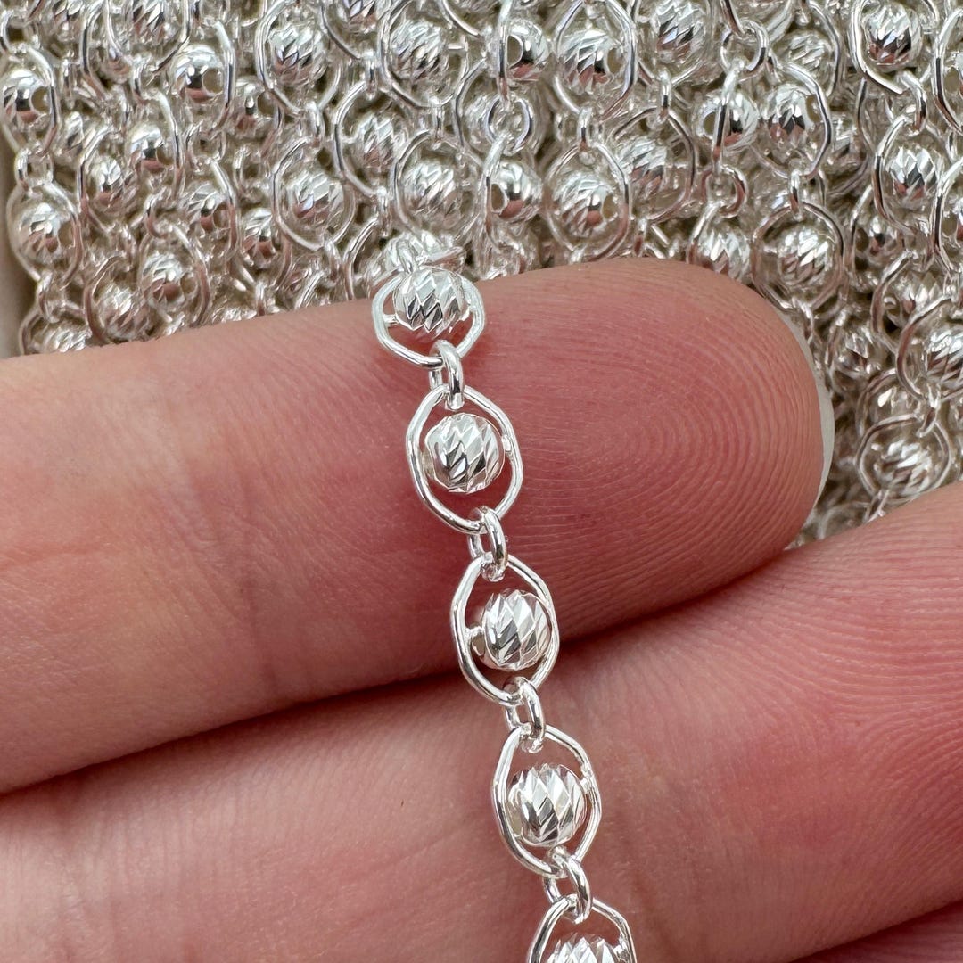 Beaded Hexagon Link Chain-925 Sterling Silver Chain-permanent Jewelry ...