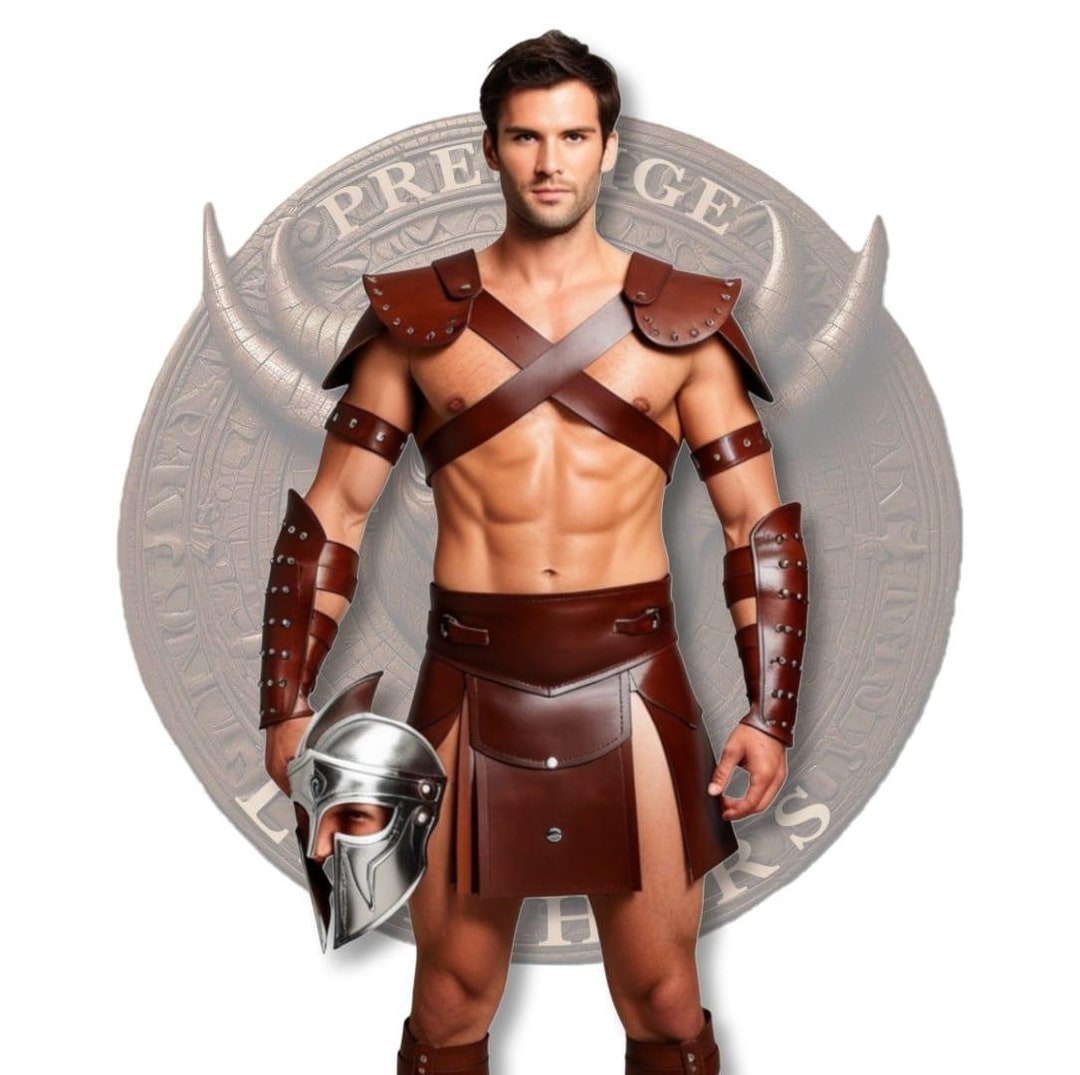 Handmade Roman Gladiator Kilt Costume Set – Heavy-duty Leather LARP Outfit for Festivals and ...