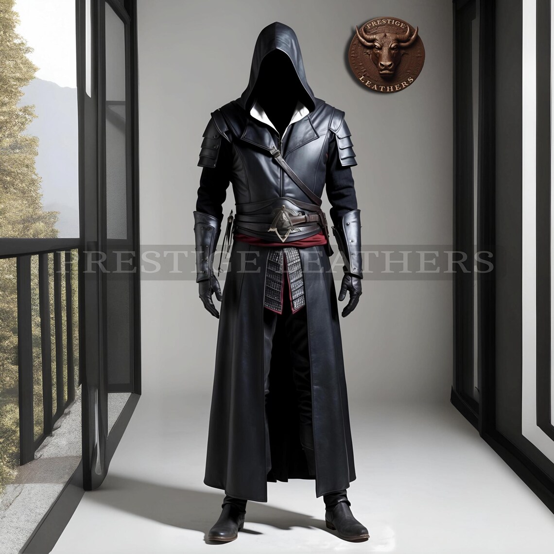 Premium Black Leather Warrior Coat - Renaissance-inspired Cosplay Armor ...