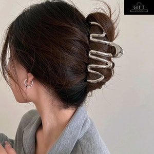 Wavy Metal Hair Clip, Gold Large Hair Claw, Geometric Hair Clip, Elegant Silver Hair Clip ...