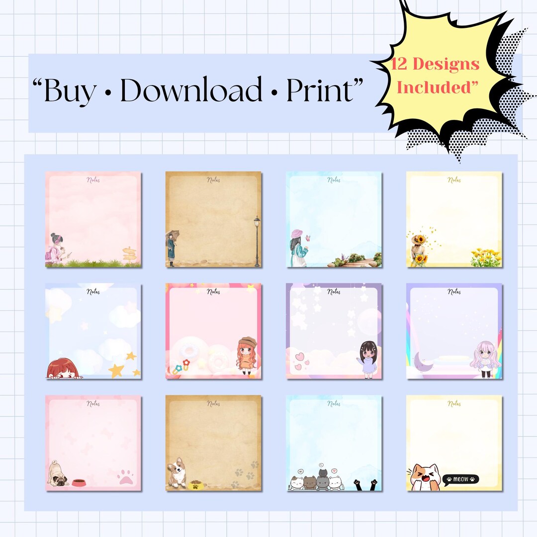 Printable Memo Pad, Printable Post-it Notes, Printable Notepad,cute ...