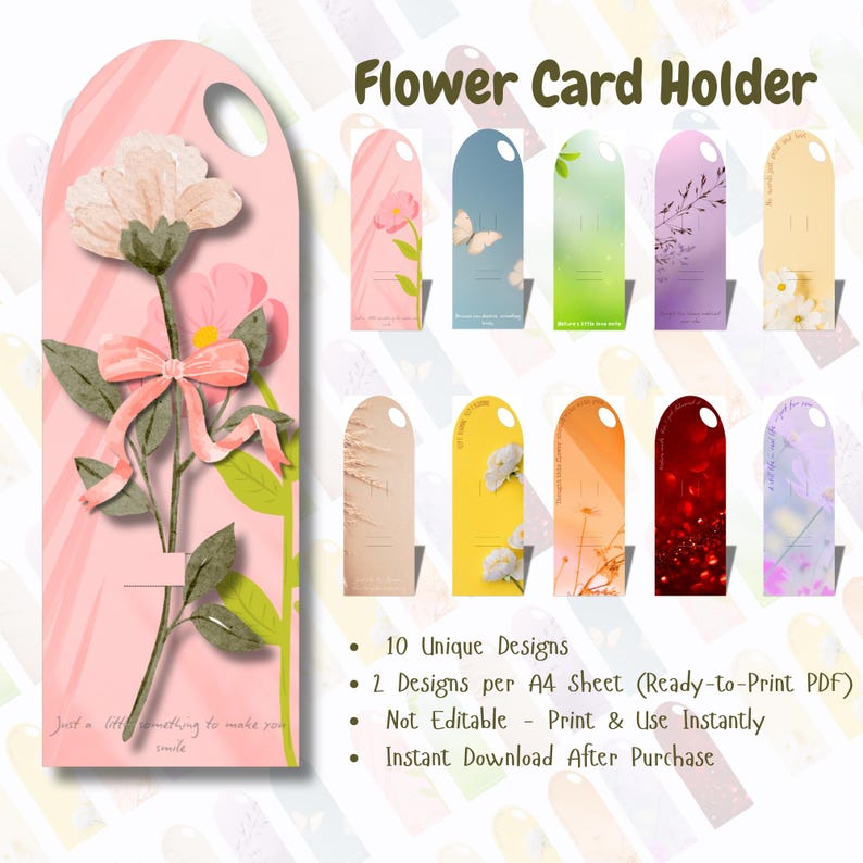 Printable Flower Bouquet Card Holder: DIY Gift Wrap (PDF Download A4 ...