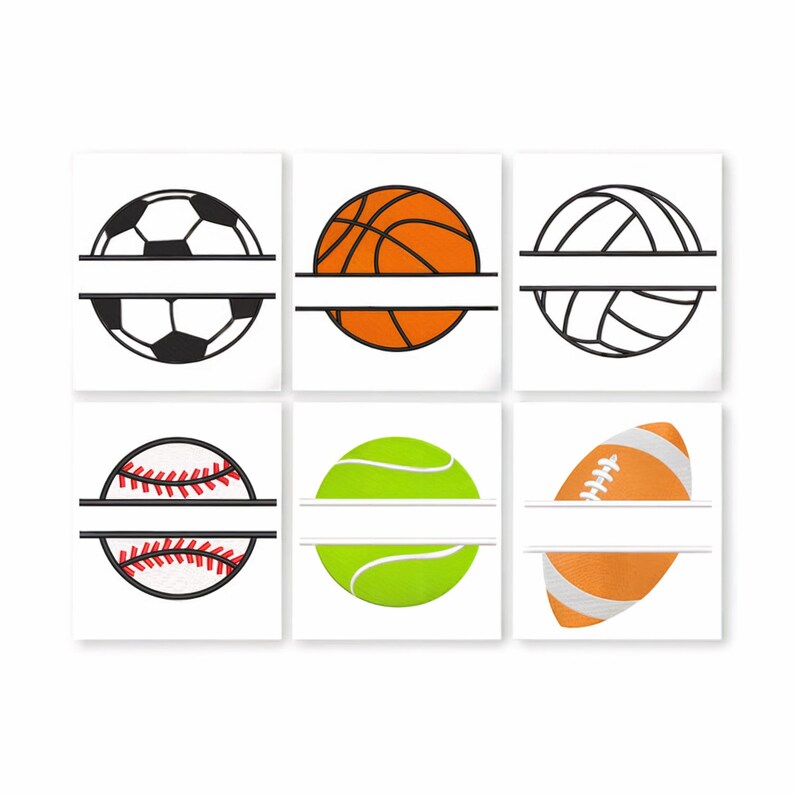 Split Sport Balls Designs for Embroidery . American Football Basketball ...