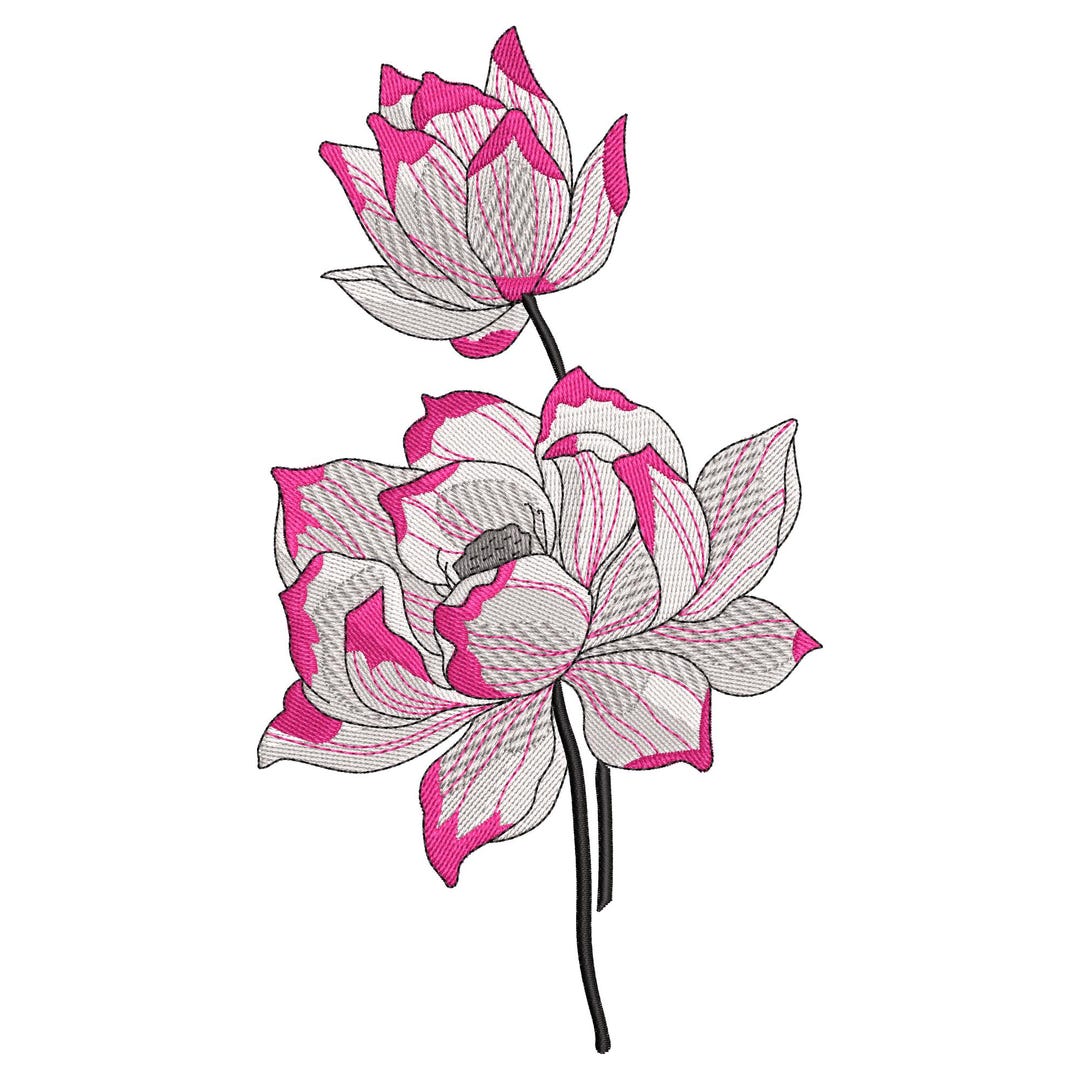 Elegant Lotus Flower Embroidery Design – Lotus Flower With Leaves ...