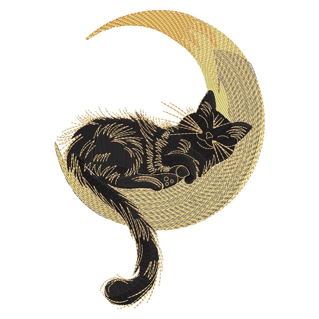 Cat on Moon Embroidery Design , Cat Embroidery Design , Moon Embroidery ...