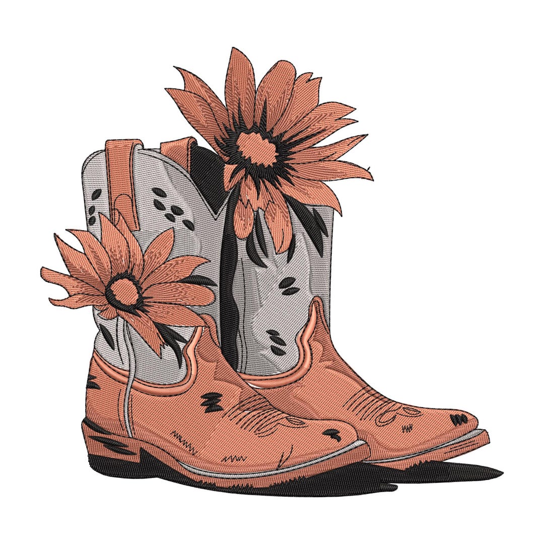 Boot Embroidery Design, Floral Boot Embroidery, Cowboy Boot Embroidery ...