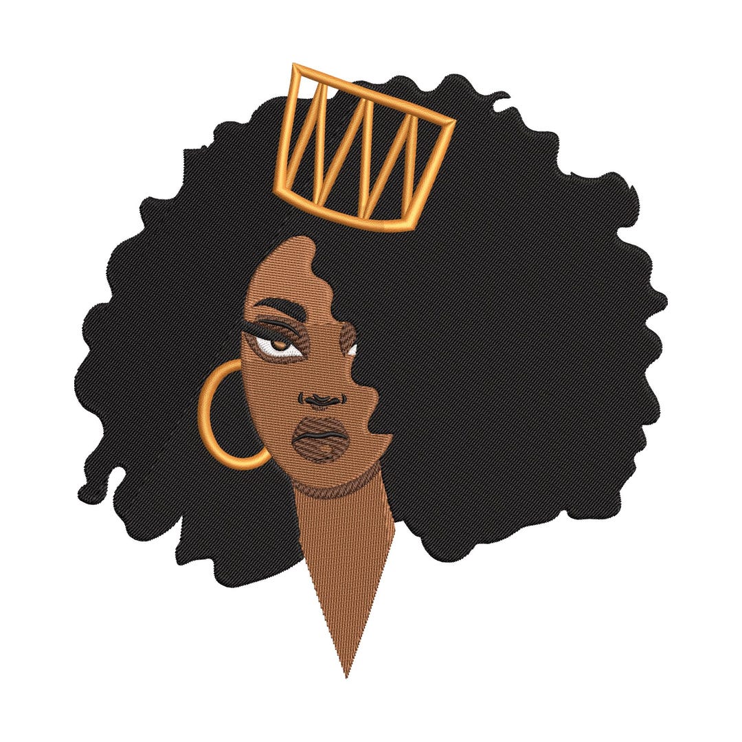 Afro Queen Embroidery Design – Confident Black Woman With Crown Machine ...