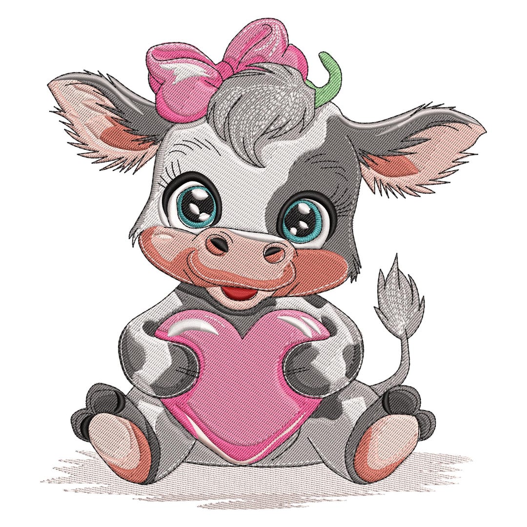 Cute Cow With Heart Embroidery Design, Farm Animal Machine Embroidery ...