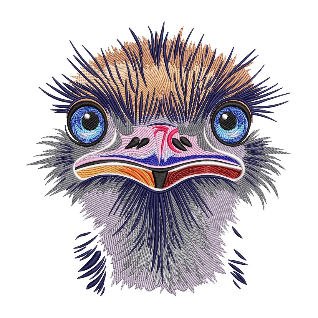 Ostrich Face Embroidery Design – Ostrich Birds Embroidery File, Animal ...