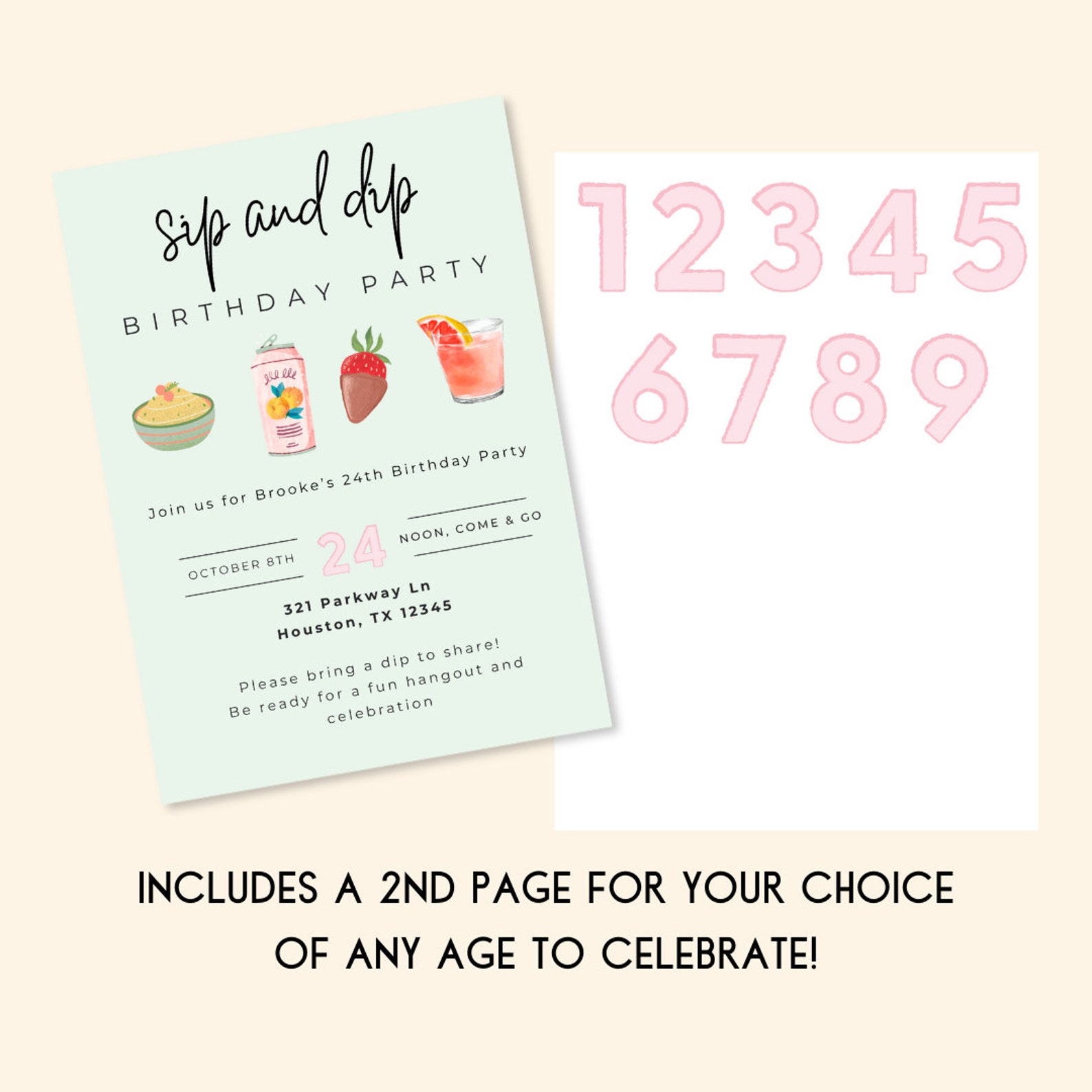 Sip and Dip Birthday Digital Invitation Template, Birthday Party ...