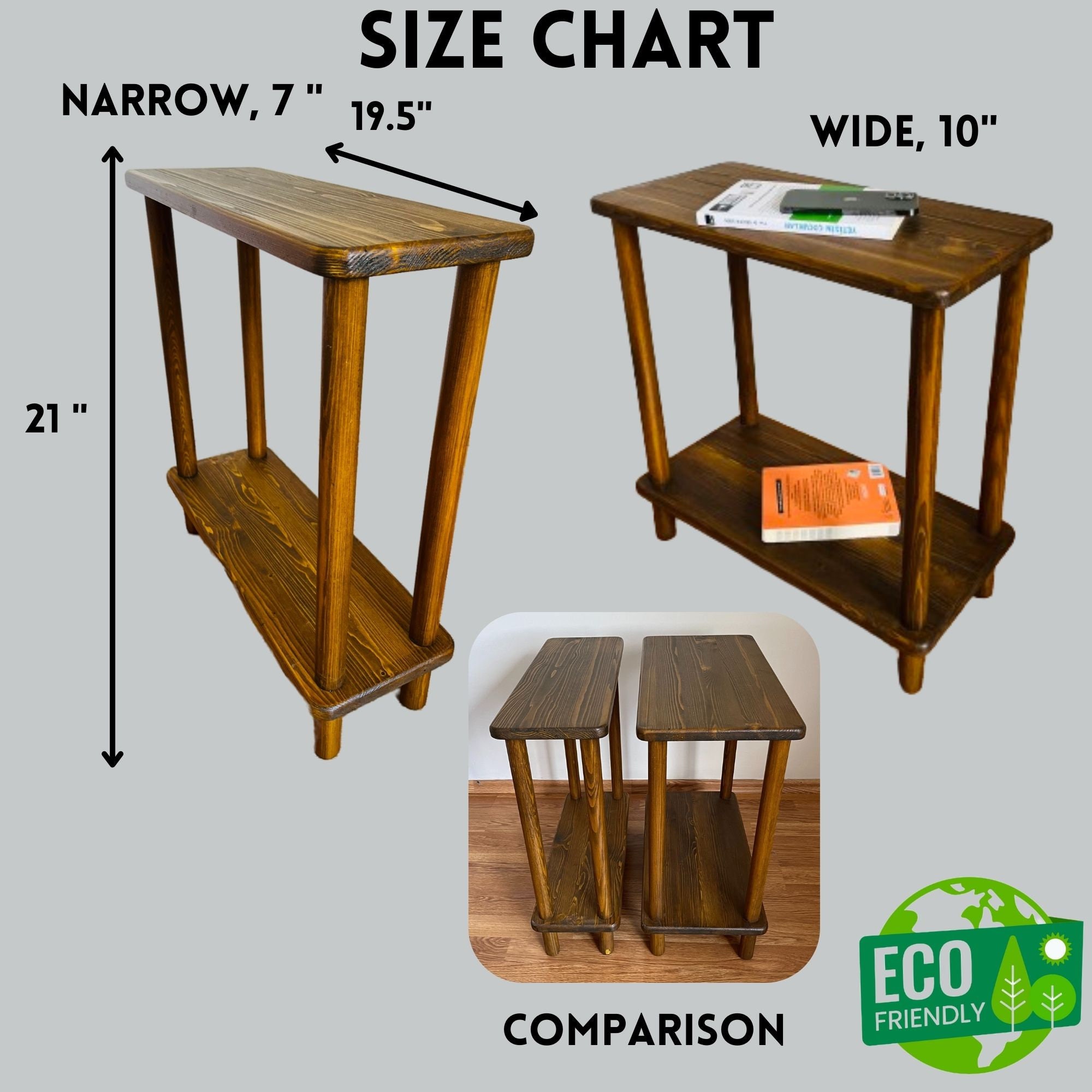 Living Room Solid Real Wood Slim Side Table, Space Saver 2 Tier Open ...