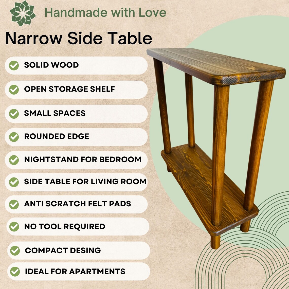 Living Room Solid Real Wood Slim Side Table, Space Saver 2 Tier Open ...