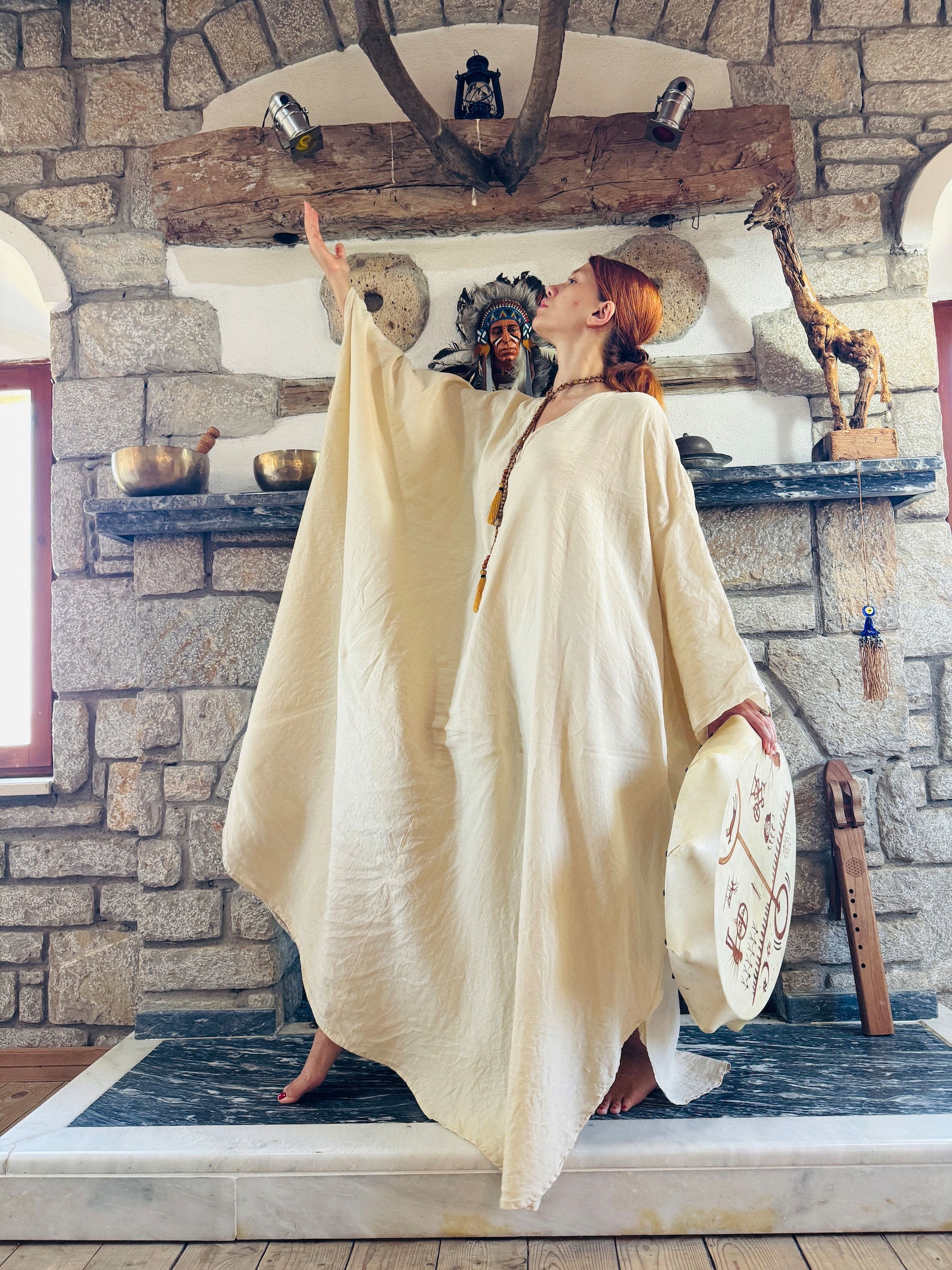 Linen Kaftan Dress, Ceromonial Clothing , Shamanic Dress, Shaman Dress ...