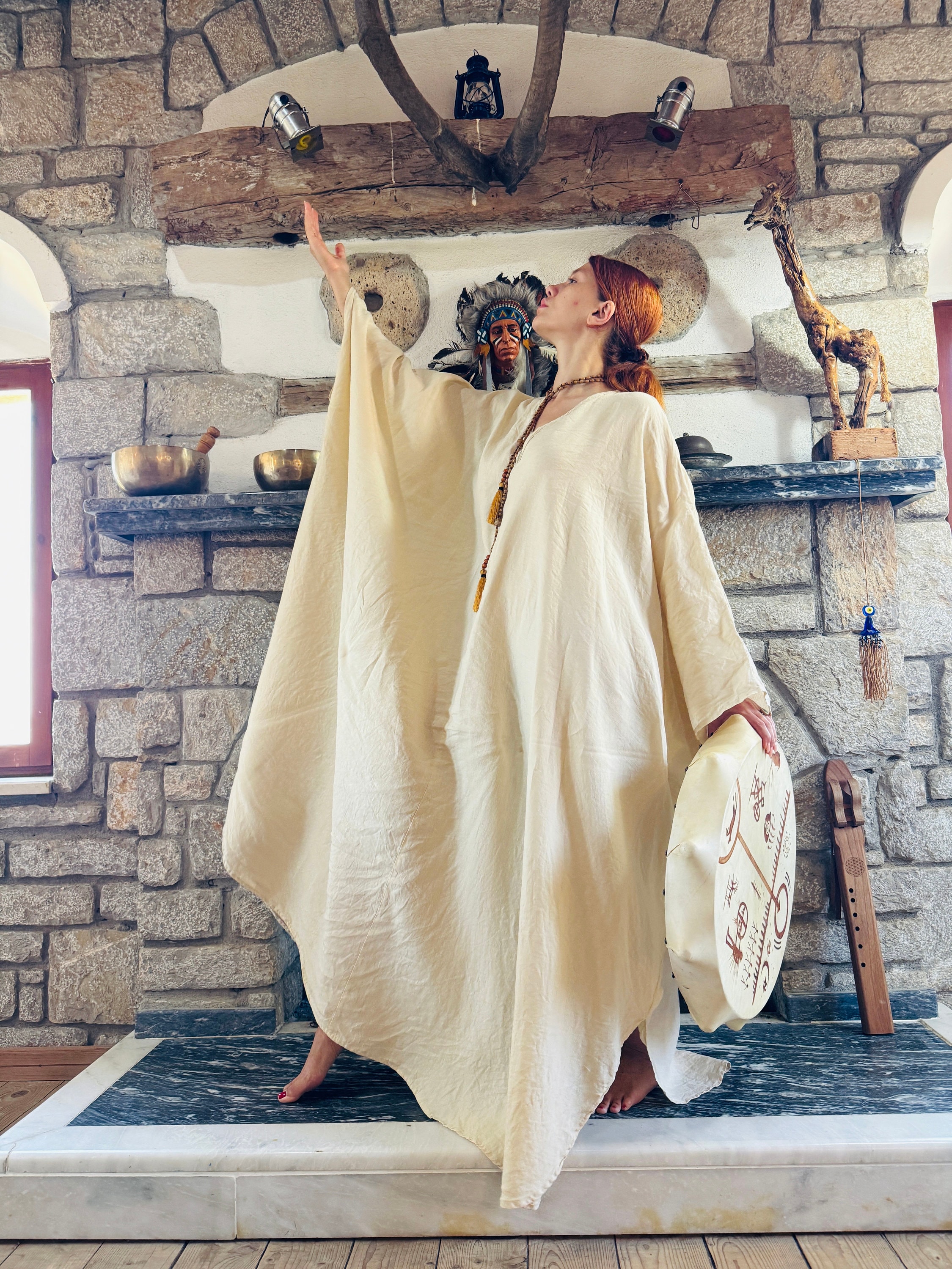 Linen Kaftan Dress, Ceromonial Clothing , Shamanic Dress, Shaman Dress ...