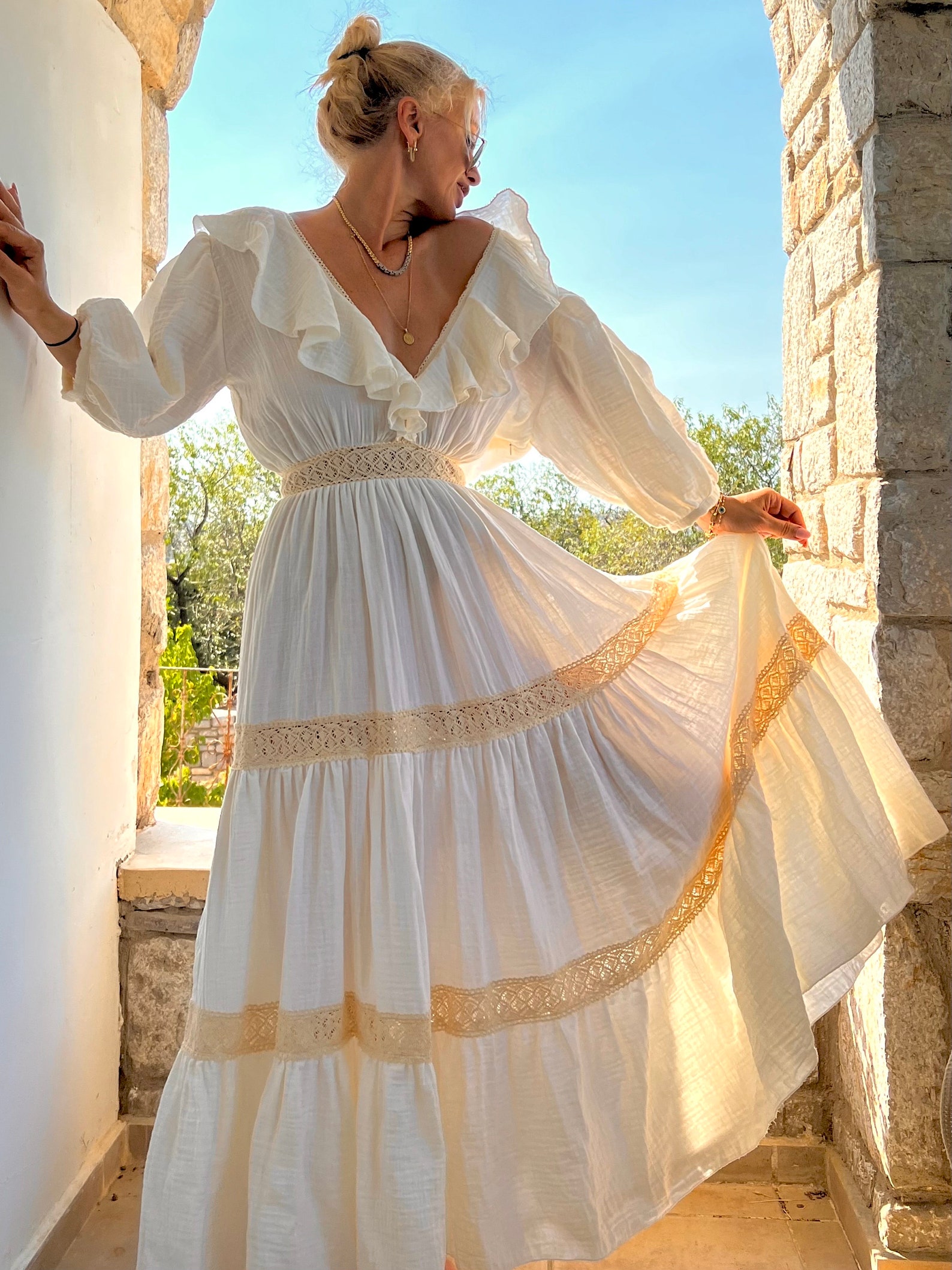 Goddess Dress, Muslin Cotton Dress, Summer Long Dress, Dress, Bohemian ...