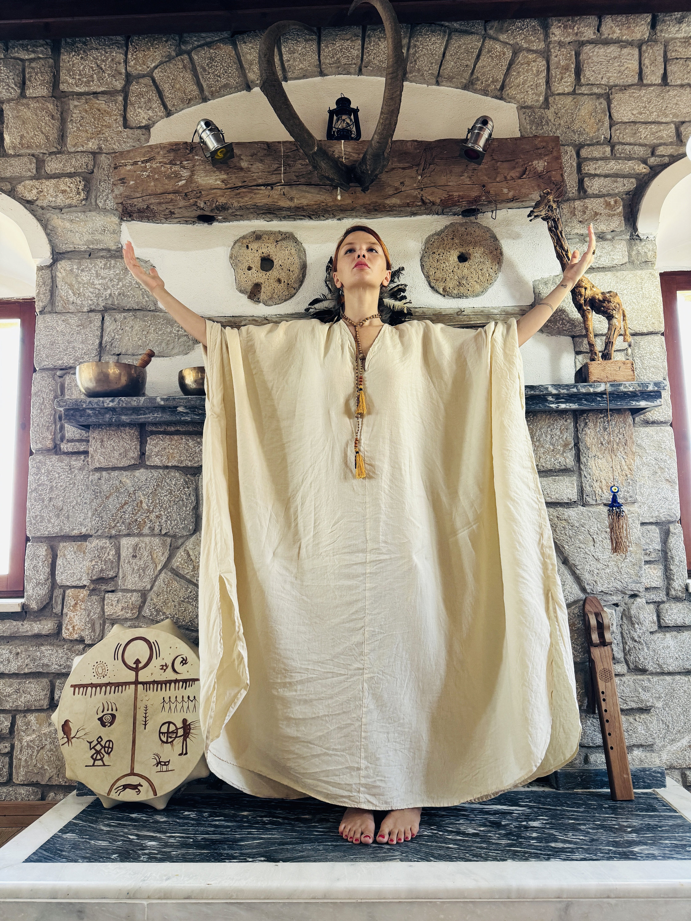 Linen Kaftan Dress, Ceromonial Clothing , Shamanic Dress, Shaman Dress ...