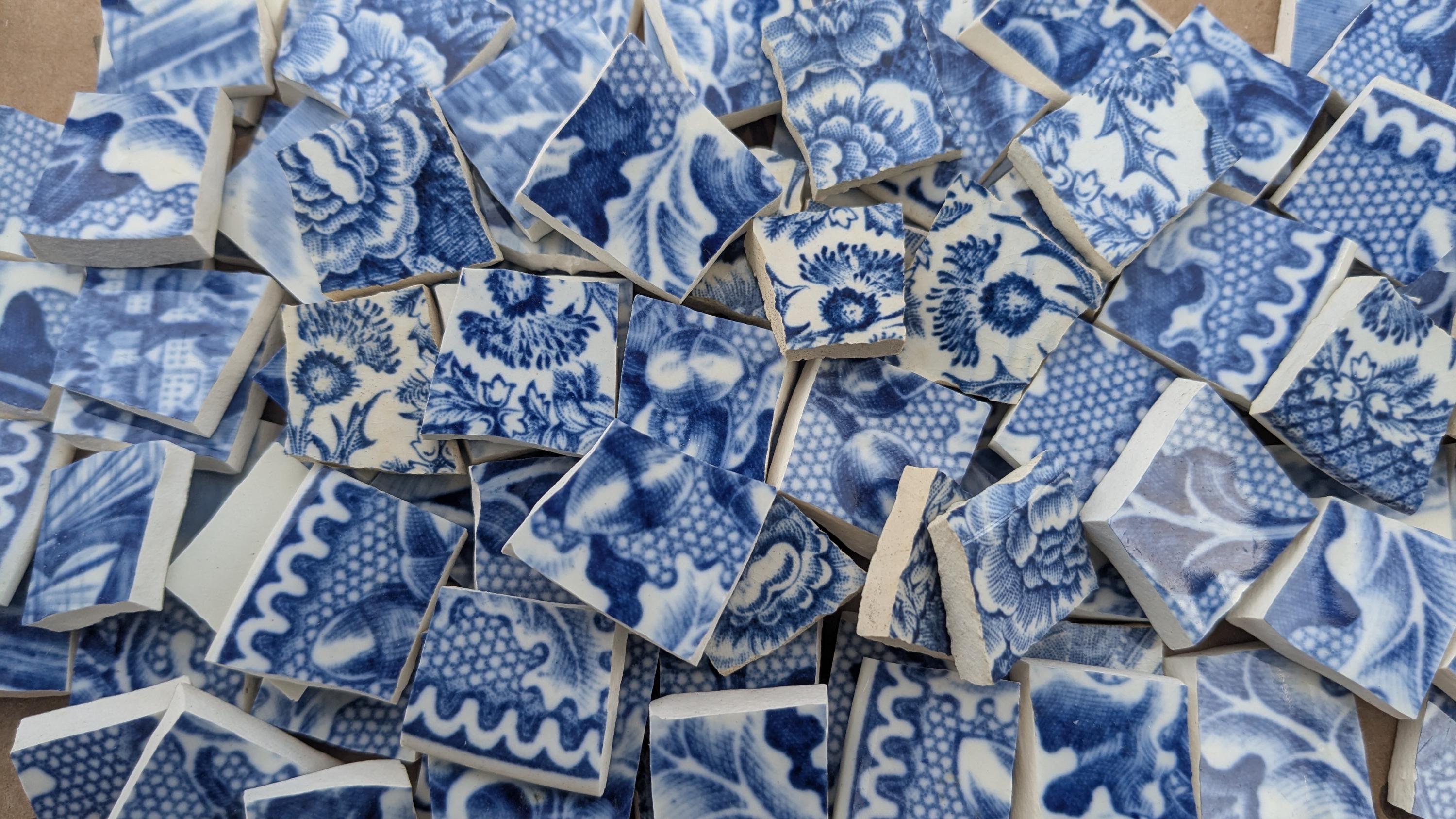 Blue & White Vintage Scottish Hand Cut Tiles-100 Tiles-gorgeous - Etsy