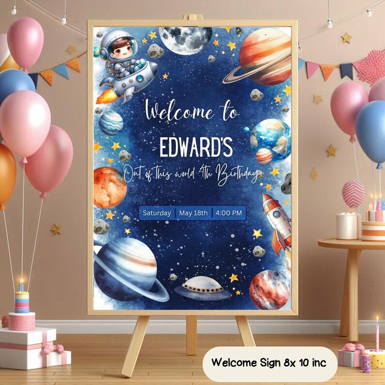 Outer Space Birthday Invitation Template, Planets Rocket Ship Astronaut ...