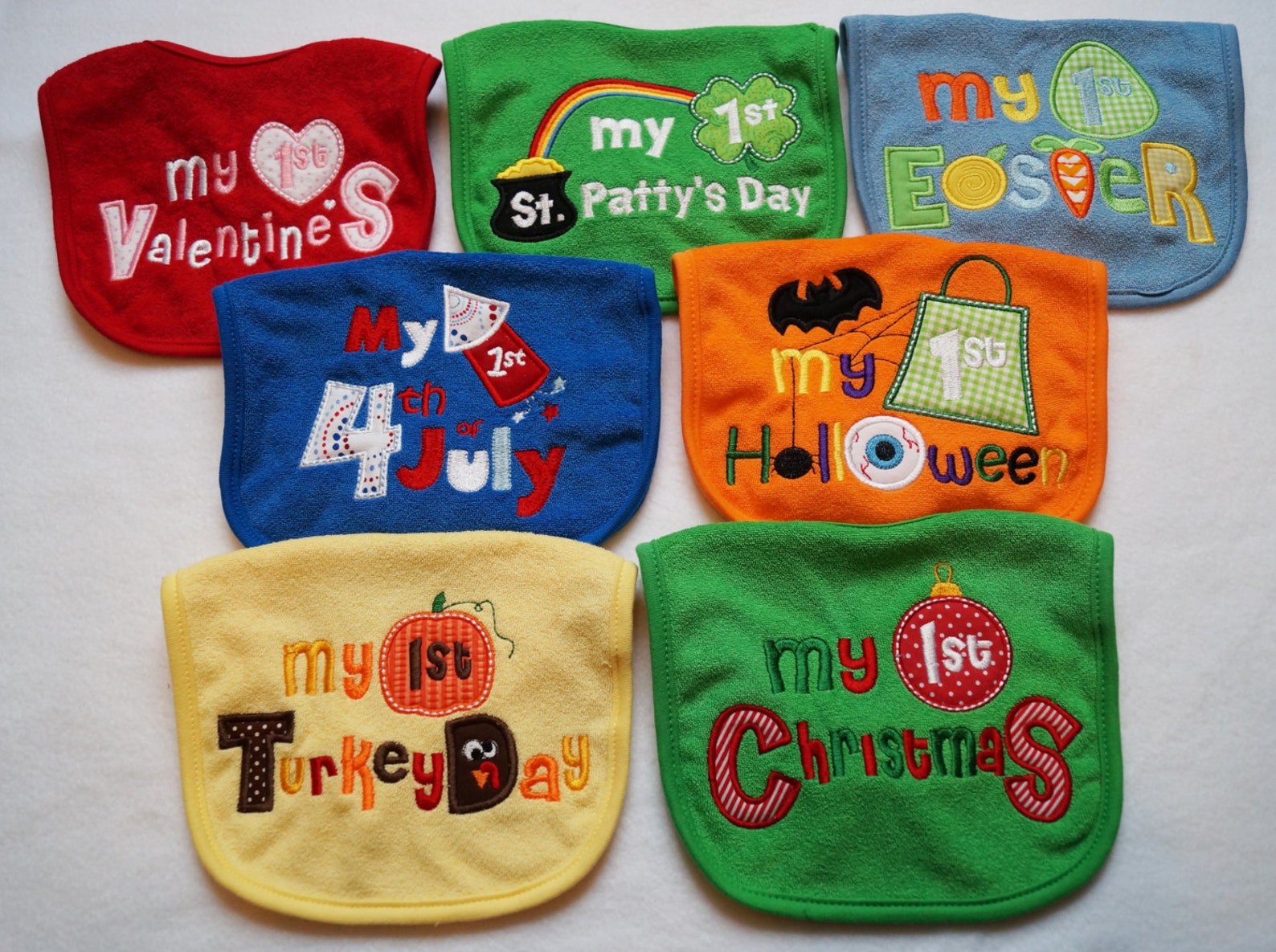 PERSONALIZED Baby's First Bib Set, 7 Adorable Appliqued Baby or Toddler ...