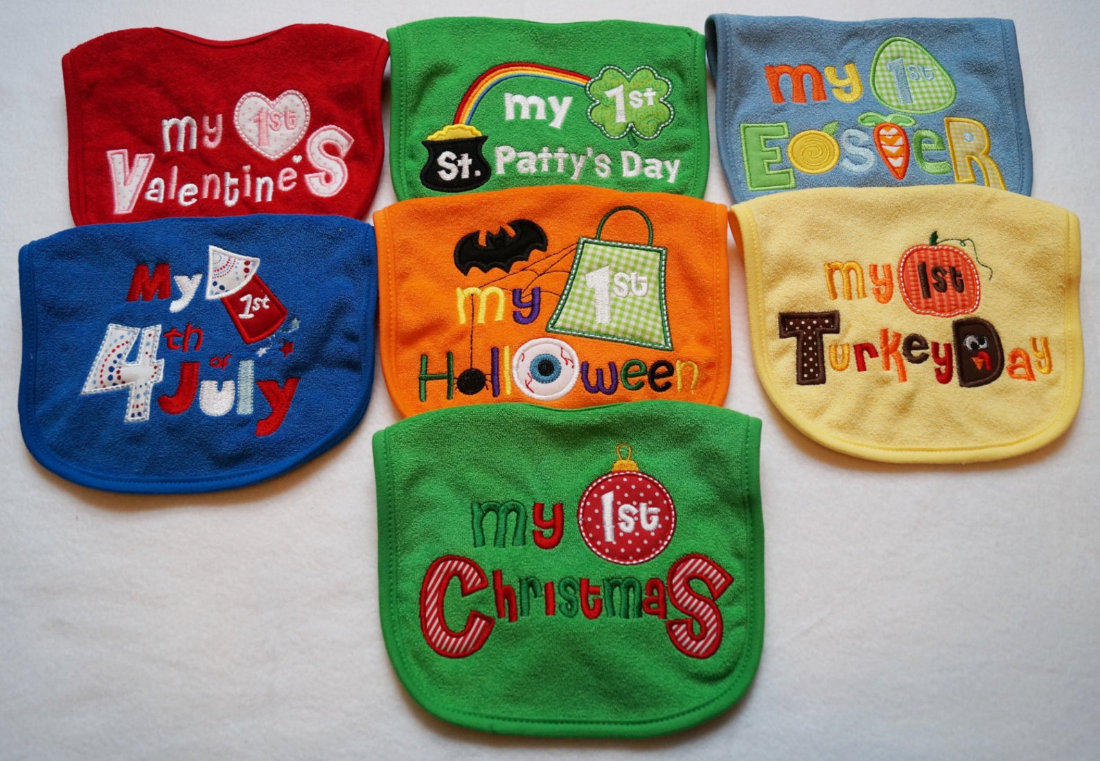 PERSONALIZED Baby's First Bib Set, 7 Adorable Appliqued Baby or Toddler ...