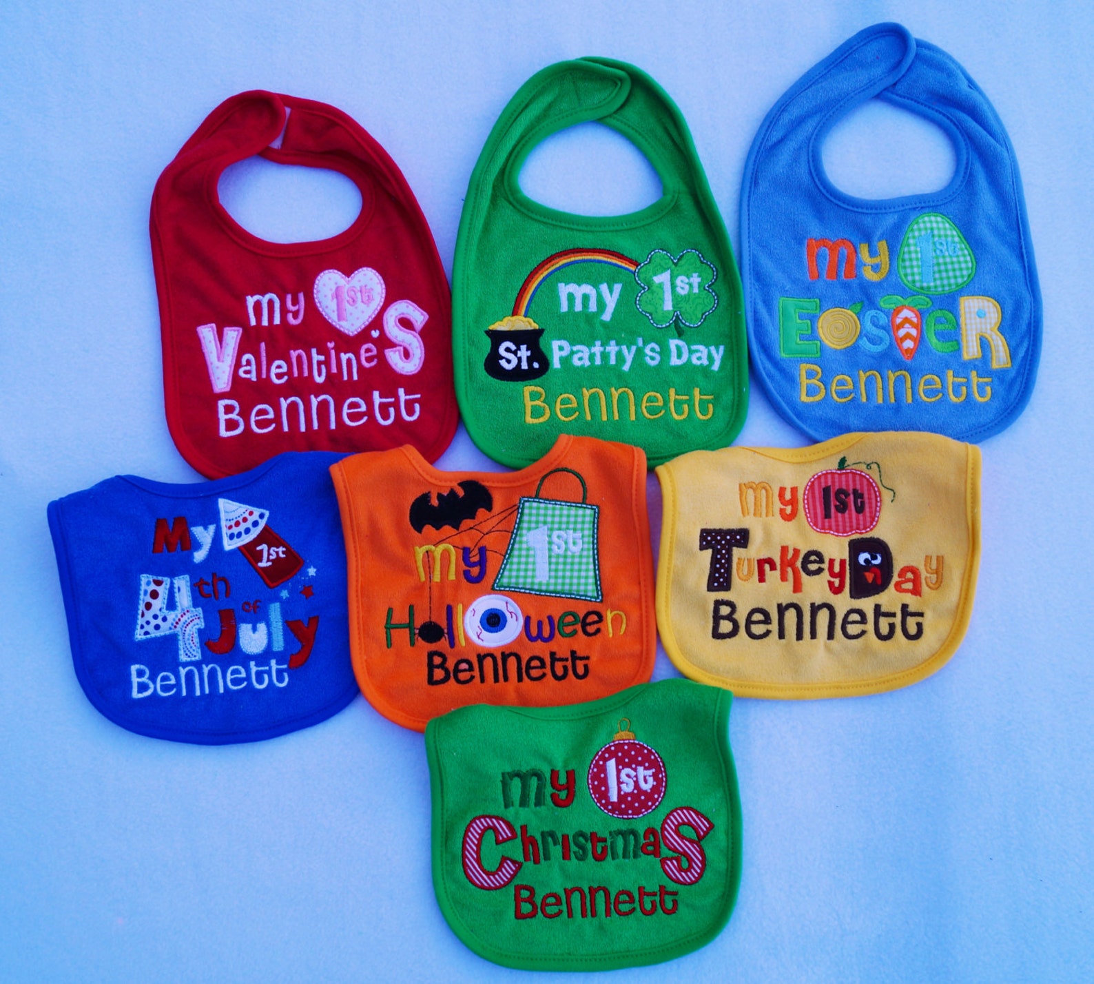 PERSONALIZED Baby's First Bib Set, 7 Adorable Appliqued Baby or Toddler ...