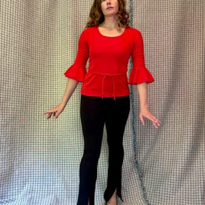 Vintage 70s Bright Red Bell Sleeve Blouse Top by Alfred Shaheen Miss ...