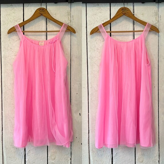 Vintage 60s Powder Pink Mod Barbie Core Nylon Chiffon… - Gem