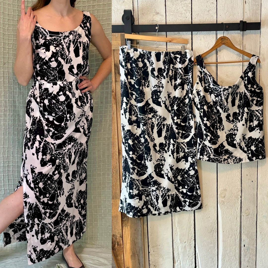 Vintage 60s Black & White Paint Splatter Maxi Skirt Tank Top Set Plus ...