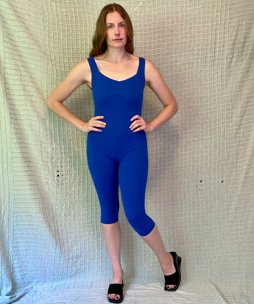 Vintage 90s Cobalt Blue Pique Cotton Unitard Bodysuit by Bonnie August ...