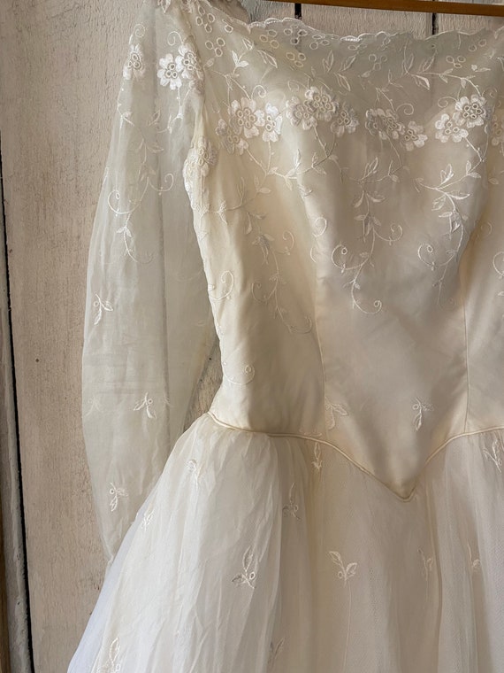 Vintage 50s Ivory Lace New Look Fit & Flare Long Slee… - Gem