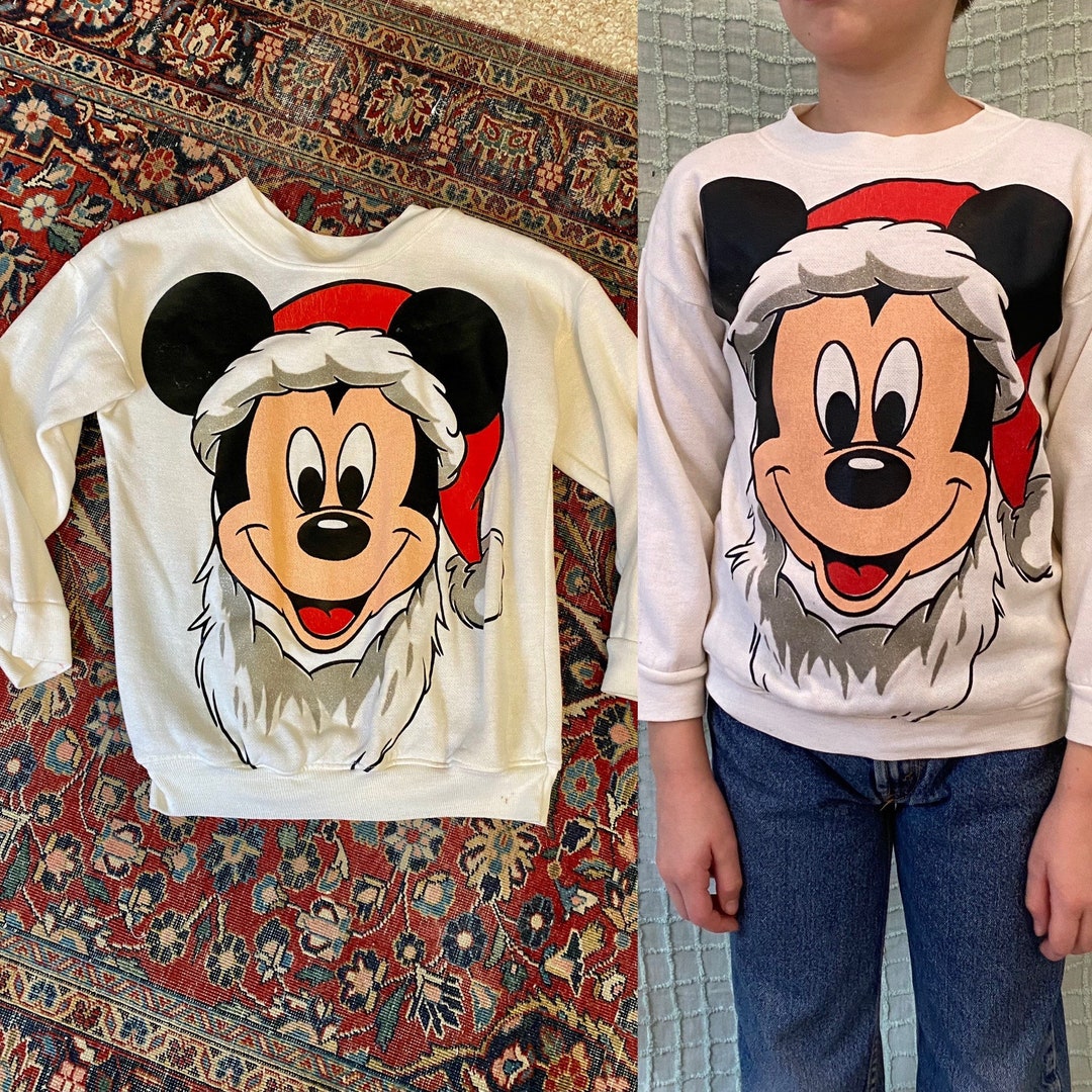 Vintage 80s White Red Mickey Mouse Santa Xmas Sweatshirt by Disney Jog ...