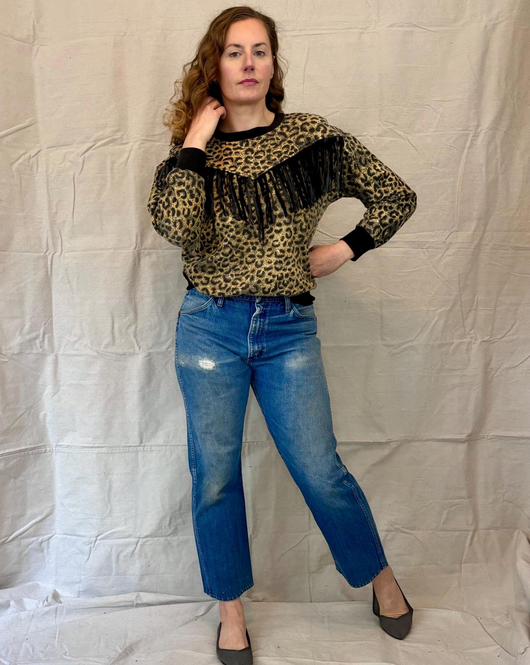 Vintage 80s Leopard Animal Print Sweatshirt With Fringe by Sky Lite ...