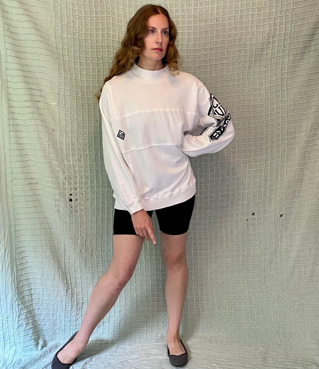 Vintage 80s New Wave White & Black Oversized Mock Neck Sweatshirt by ...