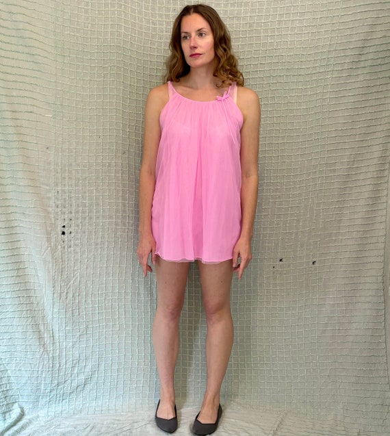 Vintage 60s Powder Pink Mod Barbie Core Nylon Chiffon… - Gem
