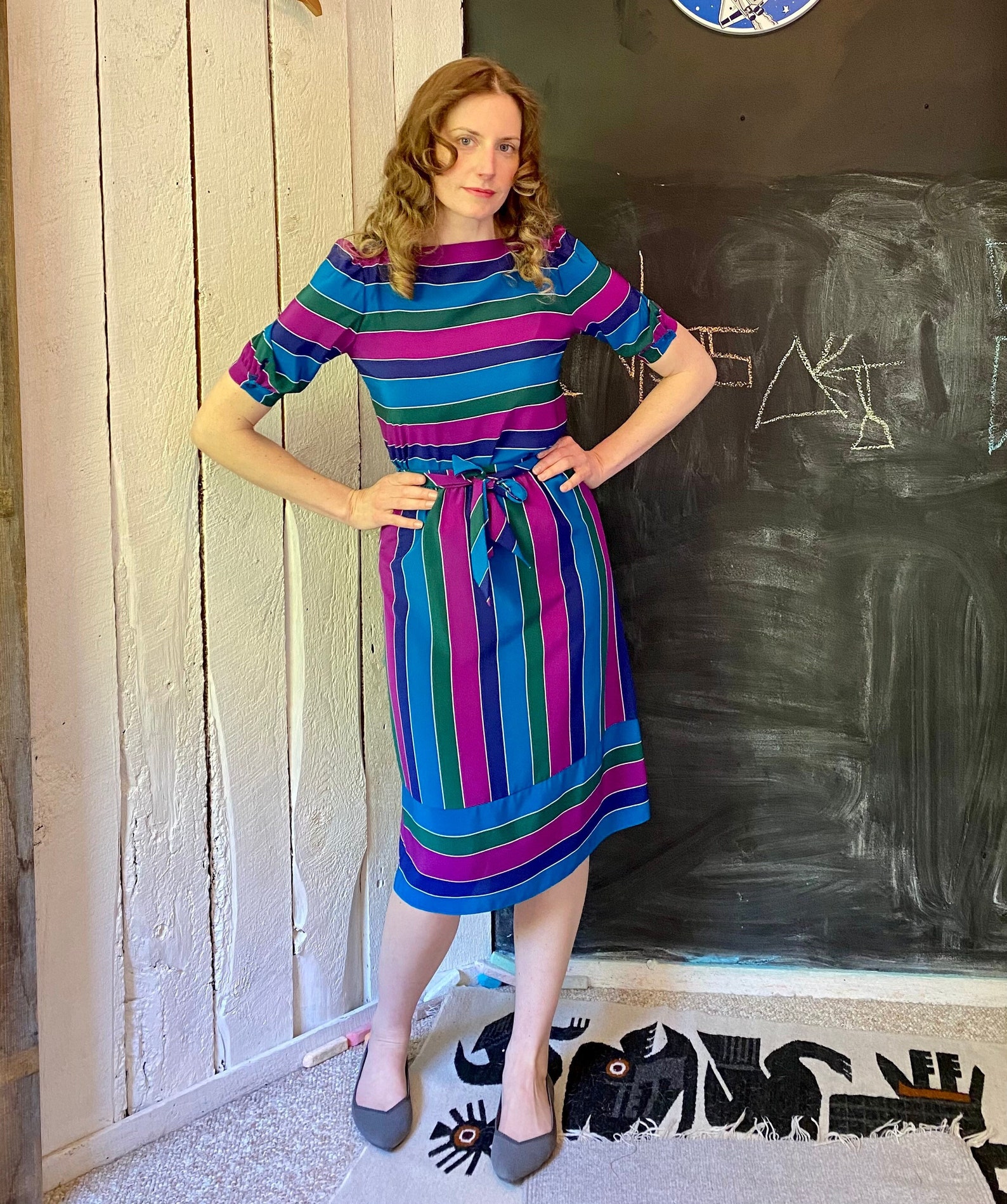 Vintage 80s Purple Blue Jewel Tone Blouse Skirt Dress Set by - Etsy
