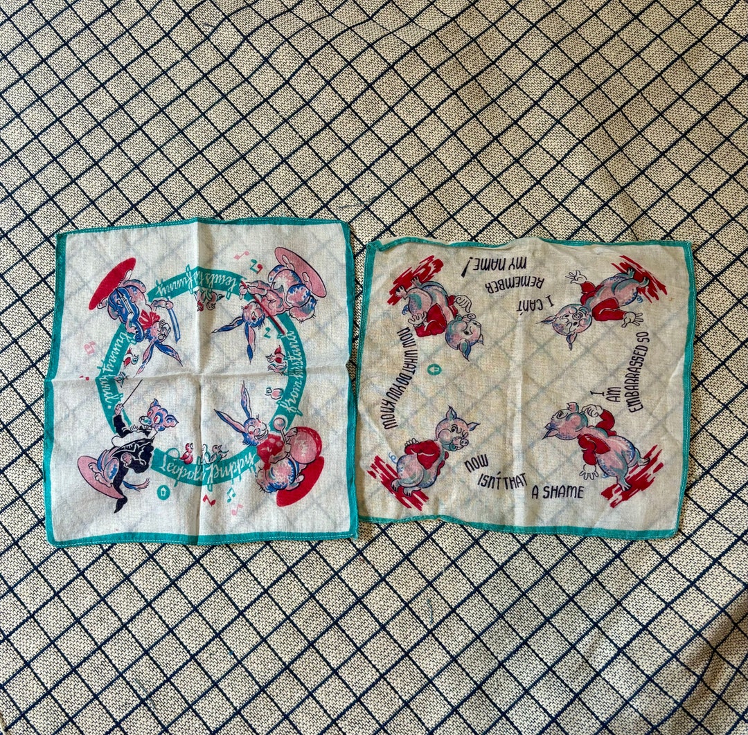 Vintage 40s Blue Green Red White Children’s Nursery Rhyme Novelty Print ...