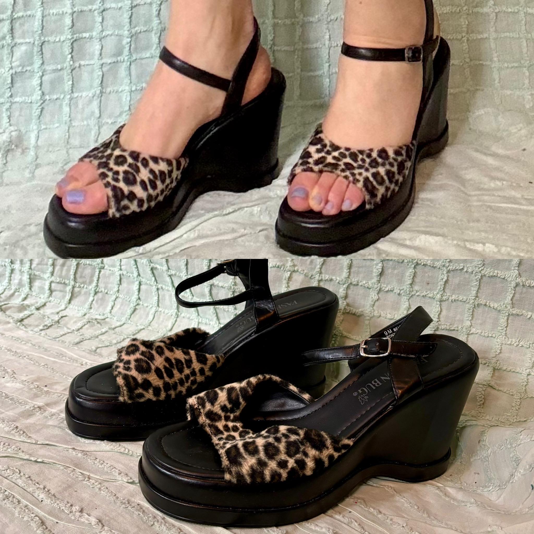 Vintage Y2K Leopard Faux Fur Cheetah Chunky Wedge Sandal Vintage Y2K Leopard Faux Fur Cheetah Chunky Wedge Sandal