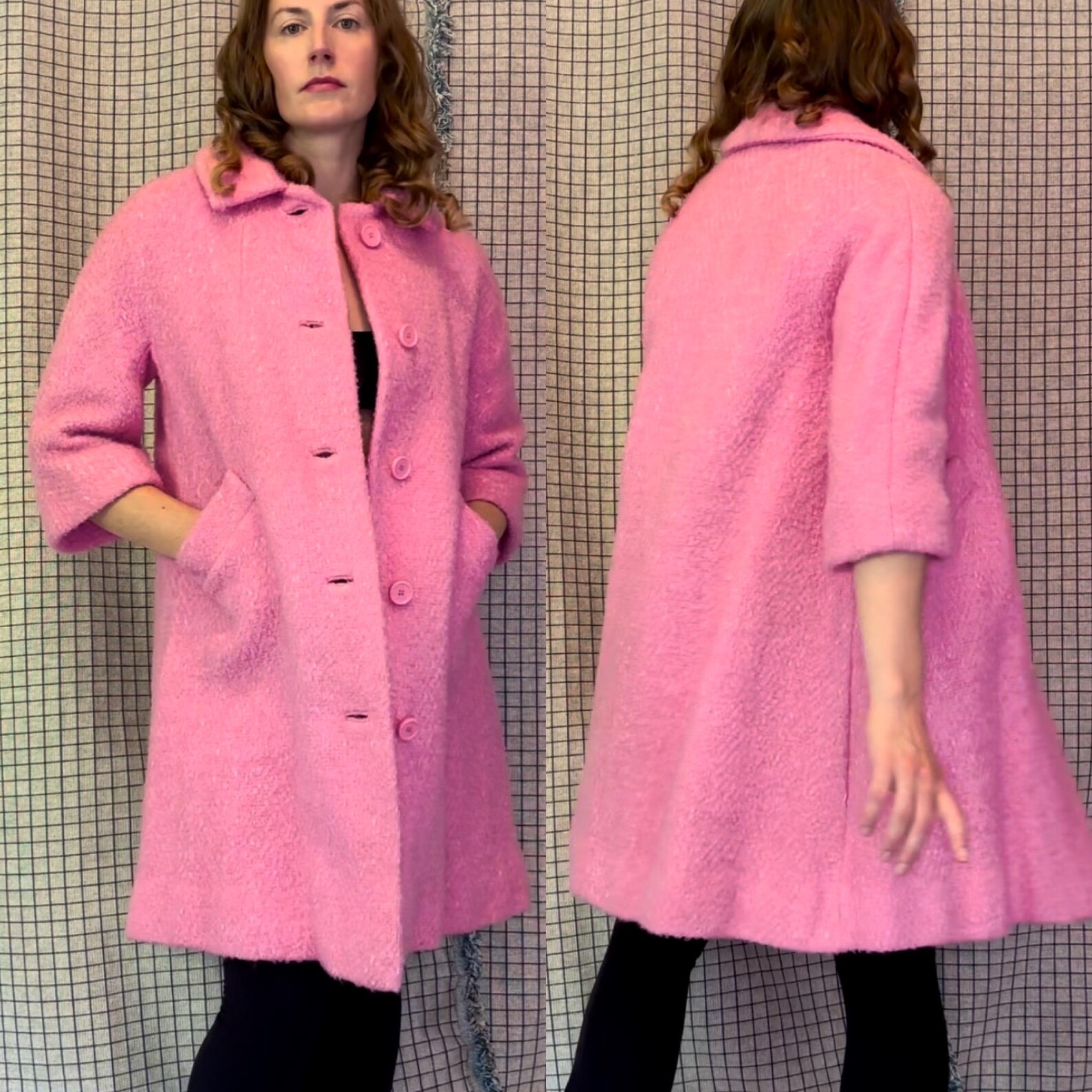 Vintage 60s Bubble Gum Pink Mid Century Mod Boucle Wool Swing Over Coat ...