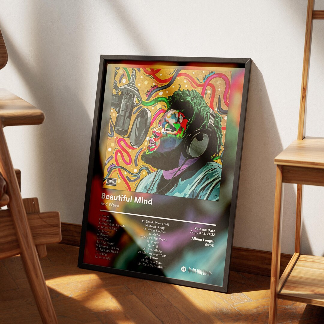 Rod Wave: Beautiful Mind Album Poster Hip Hop Wall Art Rod Wave Poster ...