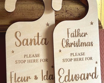 Santa Stop Here Sign, Father Christmas Door Hanger, Christmas Eve Sign ...