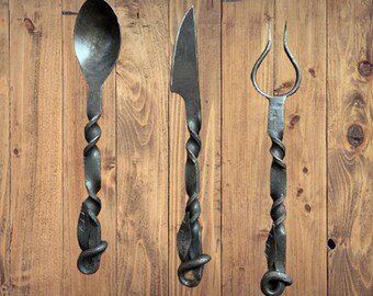 Medieval Cutlery Knife Set Middle Ages Hand Forged Cast Iron Flatware ...