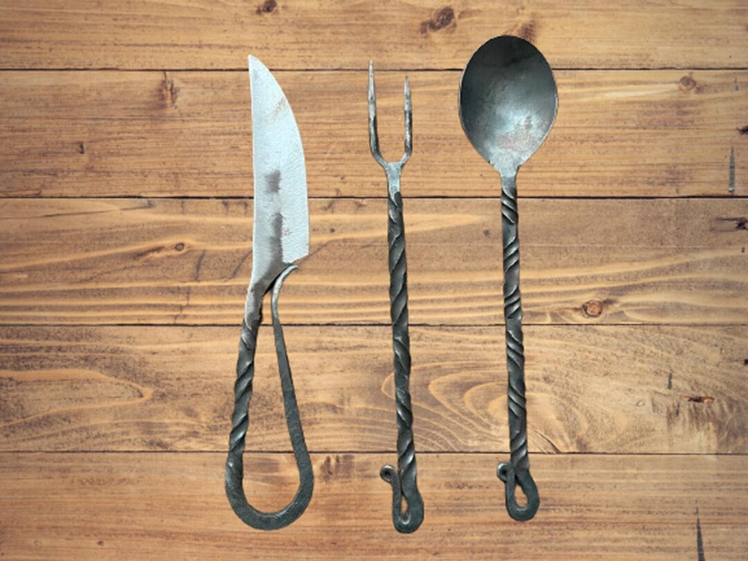 Hand Forged Medieval Kitchen Set Spoon, Knife, Fork - Etsy