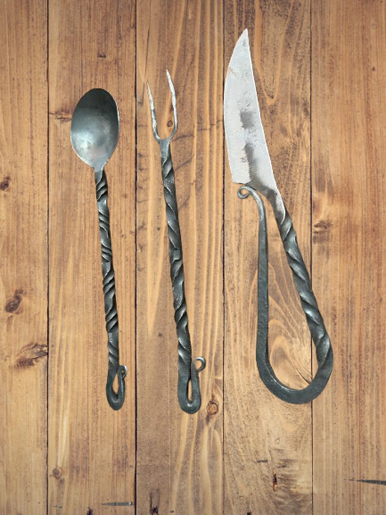 Hand Forged Medieval Kitchen Set Spoon, Knife, Fork - Etsy