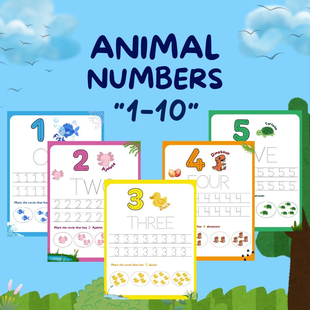 Animal Numbers 1–10 Printable Worksheets | Number Tracing and Counting ...