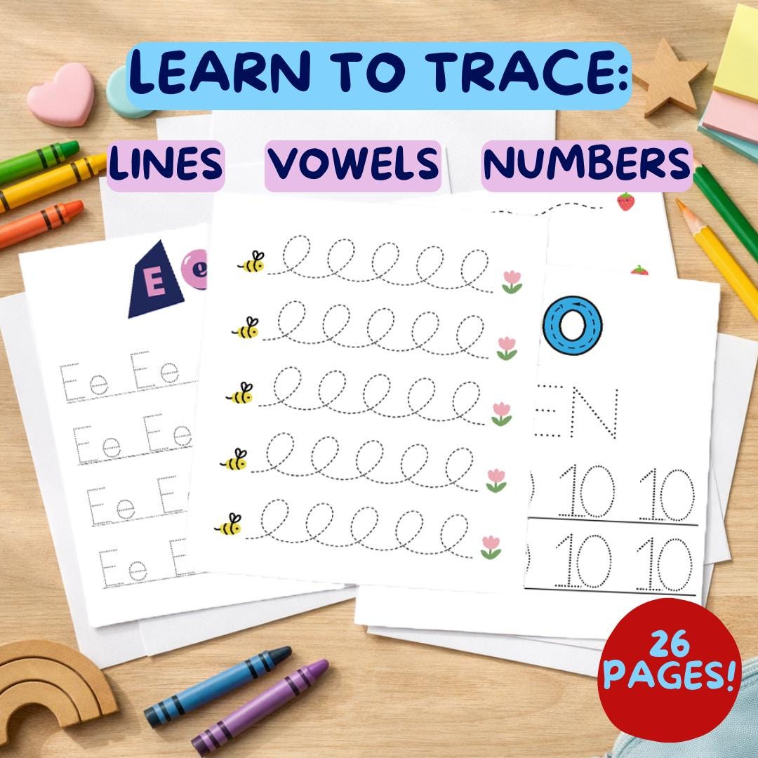Preschool Tracing Workbook Printable | Lines, Vowels & Numbers 1–10 ...