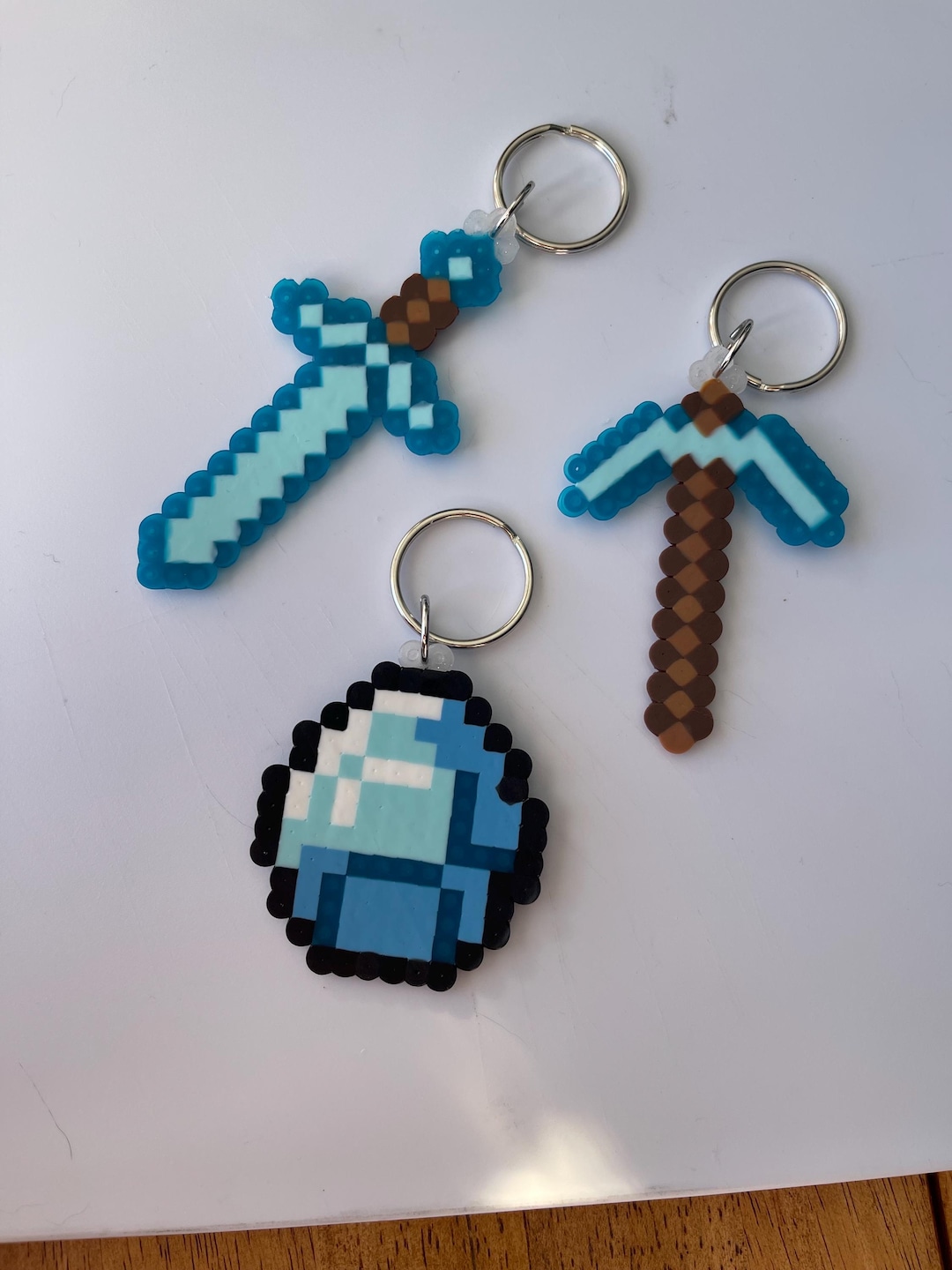 Minecraft Diamond Edition Perler Bead Keychains- Full Set of 3! - Etsy