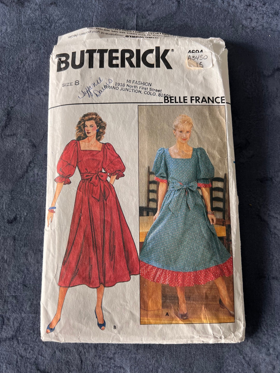 Butterick 4694 Belle France Dress Pattern Size 8 Bust 31 1/2 Vintage ...