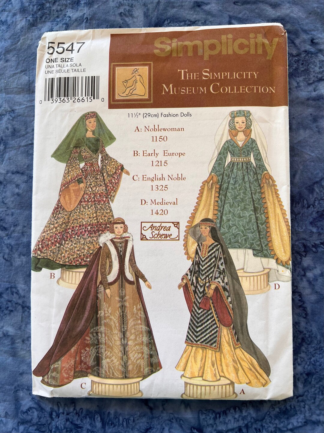 Simplicity 5547 the Museum Collection Andrea Schewe 11 1/2 Fashion Doll ...