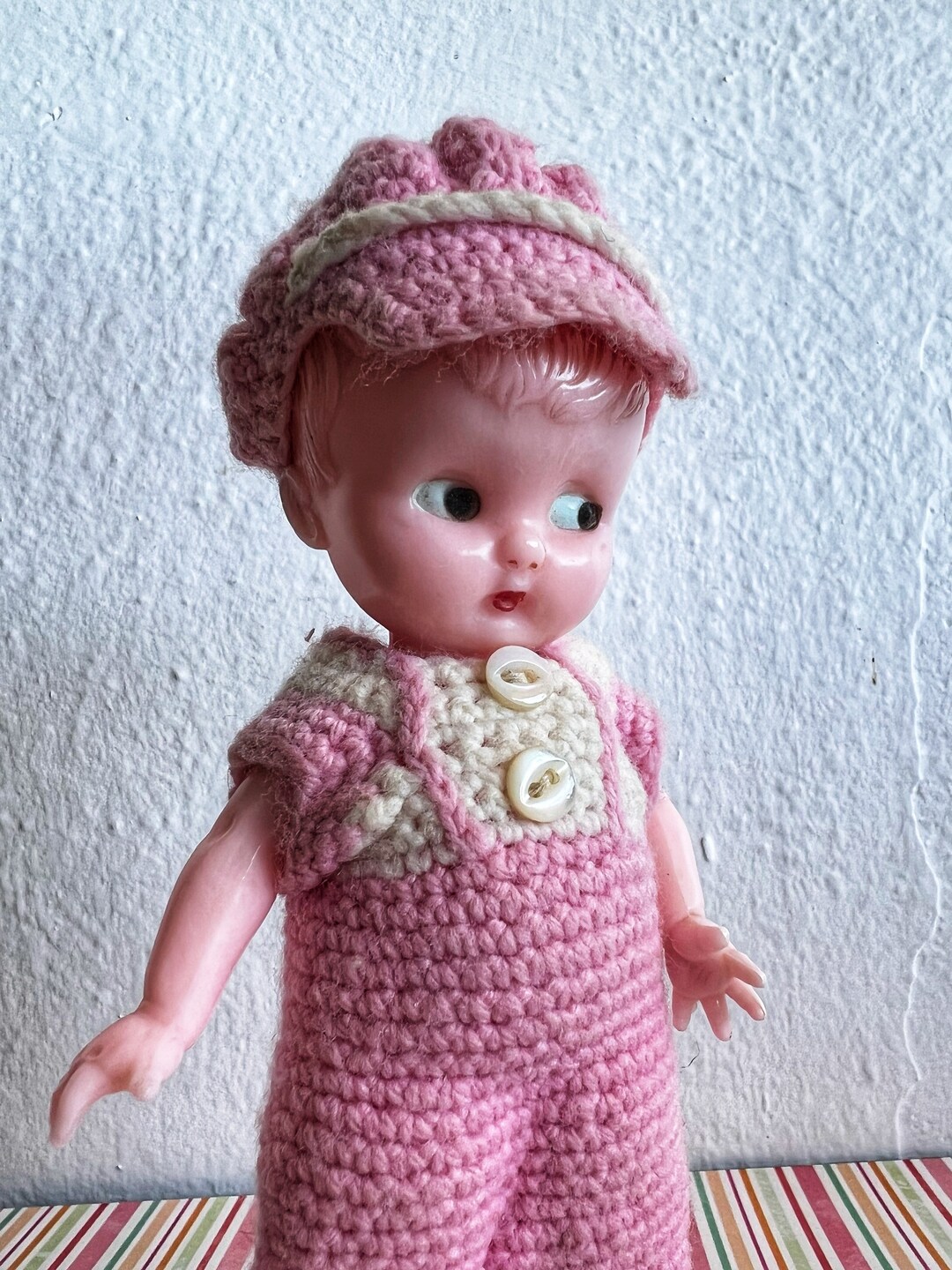 Vintage Knickerbocker Doll With Crocheted Outfit and Stand - Etsy